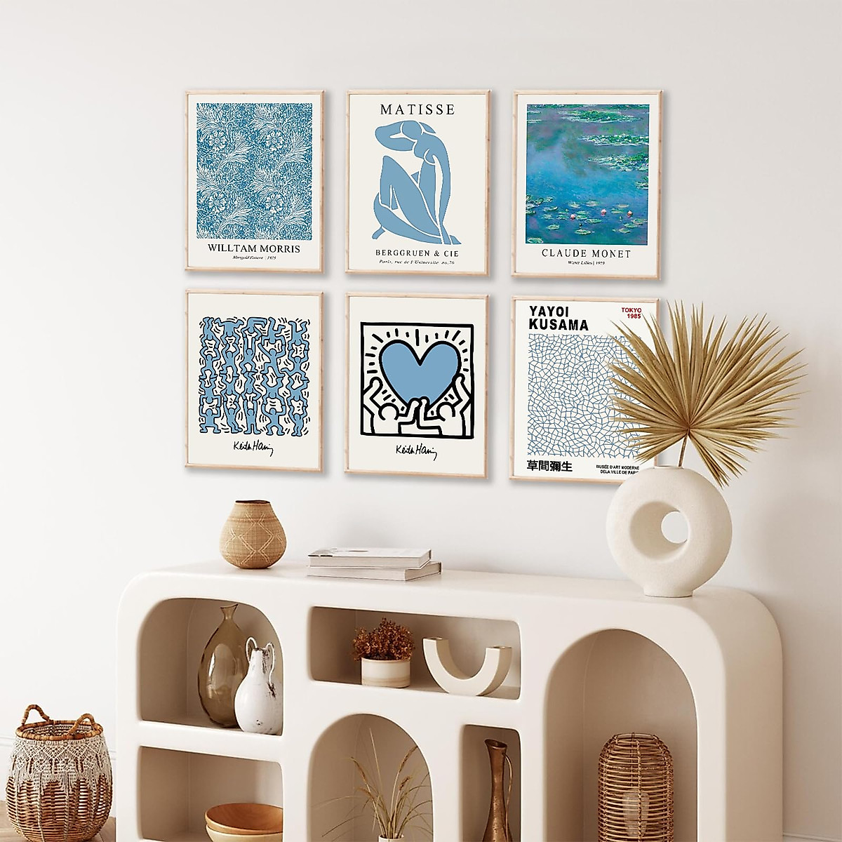 Matisse Wall Art Prints Set of 6, Abstract Blue Matisse Wall Art Exhibition Posters, Modern Blue Matisse Print William Morris Painting Yayoi Kusama Poster Claude Monet Prints, Boho Canvas Art Prints
