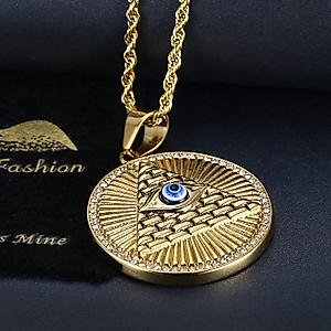 Eye of Horus On Pyramid Egyptian And Scarab Egyptian Protection Ankh Cross Protection Pendant Stainless Steel Necklace, 24 Inch Chain Eye of Providence/ All-Seeing-Eye/Blue Evil Eye Jewelry