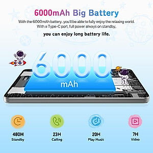 UMIDIGI Kids Tablet, G1 Tab Android 13 Tablet PC, 10.1" Tablet for Kids, 8G+64G up to 1TB, WiFi 6, 8MP+8MP Dual Camera, Quad-Core, 6000mAh, BT5.0, TÜV Eye Bluelight Tablet Android, Parental Control