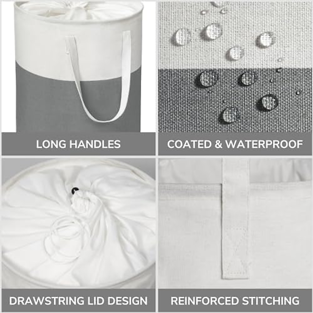 Goodpick 60L Laundry Basket with Lid, Collapsible Laundry Hamper for College Dorm, Foldable Dirty Clothes Basket, Storage Laundry Bin with Handles, 1 Pack, 60L, White & Grey