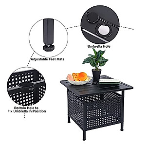 ALUPOM Patio Umbrella Table with 1.6 Inches Hole, Square Metal Patio Bistro Side Table Stand for Pool Garden Backyard,Black
