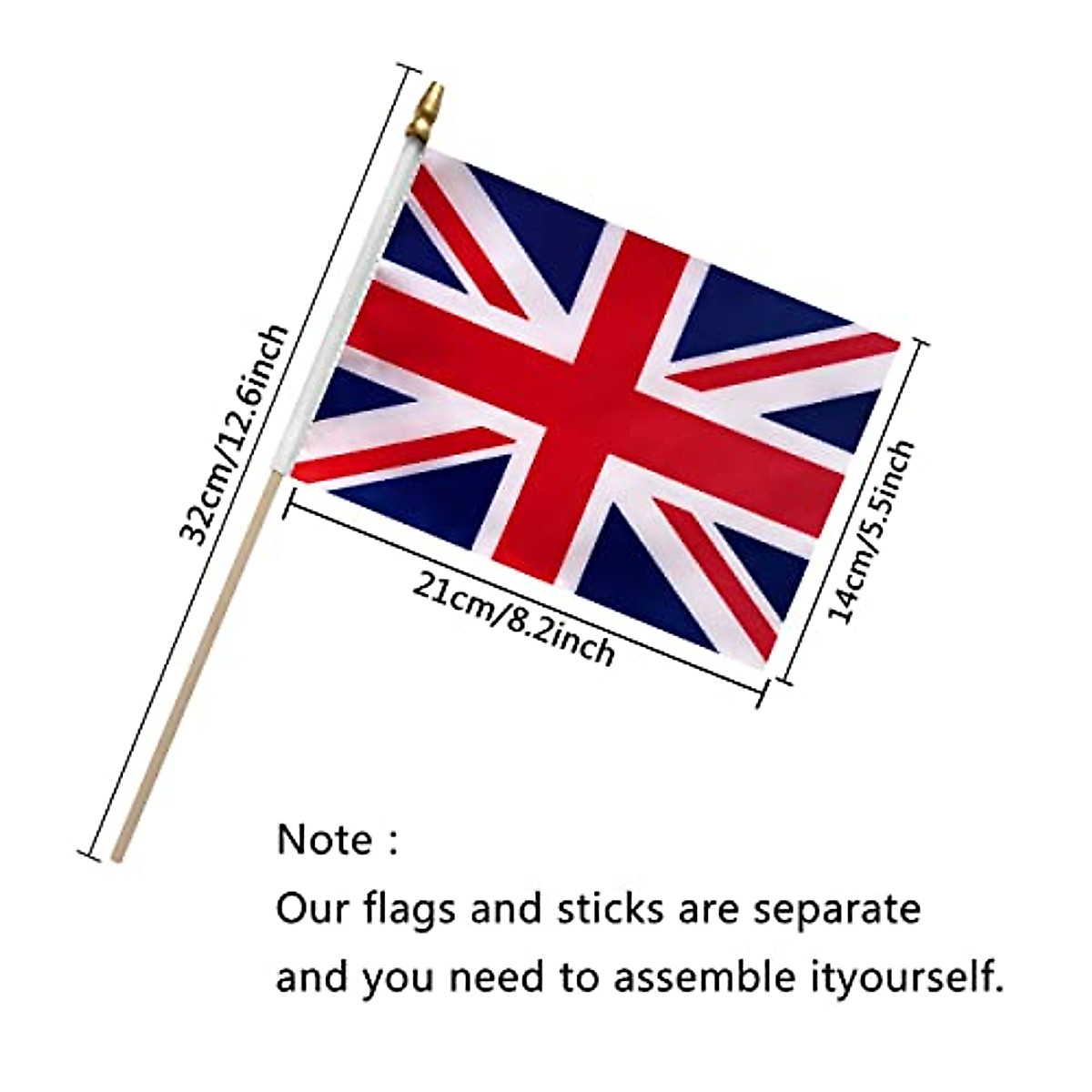 TSMD United Kingdom UK British Stick Flag Union Jack Small Mini Hand Held Flags,5x8 Inch,12 Pack