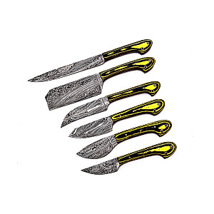 Custom Handmade Damascus Chef Knives Set/Kitchen Knives 6 Pieces Set SS-17321 (Yellow Resin) (Yellow ans Black)