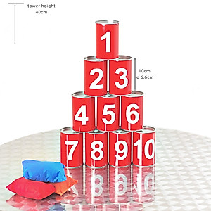 Garden Games Tin Can Alley - 10 Real Metal Tin Cans with Safe, Soft Throwing Bags