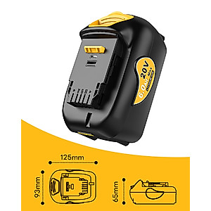 Genuine Capacity 2 Pack 6Ah 20V Max Battery Replacement for Dewalt 20V Battery with USB and USB-C Charging Port, True Capacity Lithium ion Battery Compatible with All 20V Dewalt Cordless Tools