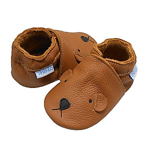 YIHAKIDS Baby Leather Shoes First Walking Moccasins Infants Boys Girls Soft Sole Toddler Crawling Slippers Dog(Brown,6-12 Months,sole length 5.1in)