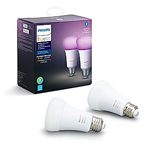 Philips Hue White and Color Ambiance 2-Pack A19 LED Smart Bulb & White A19 Medium Lumen Smart Bulb, 1100 Lumens, Bluetooth & Zigbee Compatible (Hue Hub Optional), 1 Bulb
