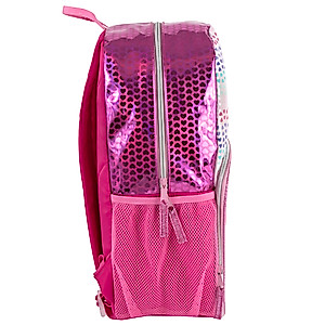 MADISON & DAKOTA Holographic Laser Rainbow Hearts Vinyl Backpack with Water Bottle Pockets, Padded Straps (Glitter Love)