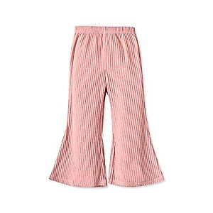 PATPAT Toddler Girl Ribbed Bell Bottom Flare Pants Solid Color Casual Elastic Waist Wide Leggings Trousers 2 Years Apricot