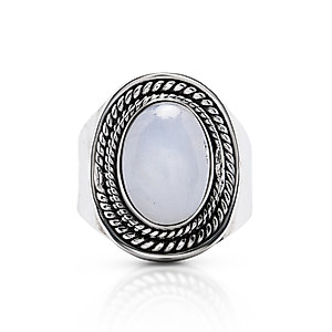 Koral Jewelry Oval Moonstone Gipsy Vintage Ring 925 Sterling Silver US Size 7 8 9 10 (8)