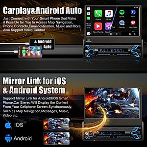 SEMAITU Single Din Car Stereo with 7 Inch Motorized Flip Out IPS HD Touchscreen, Compatible with Apple Carplay & Android Auto, Wide Angle Rear Camera, Support DSP Bluetooth AUX USB SD TF AM/FM Radio