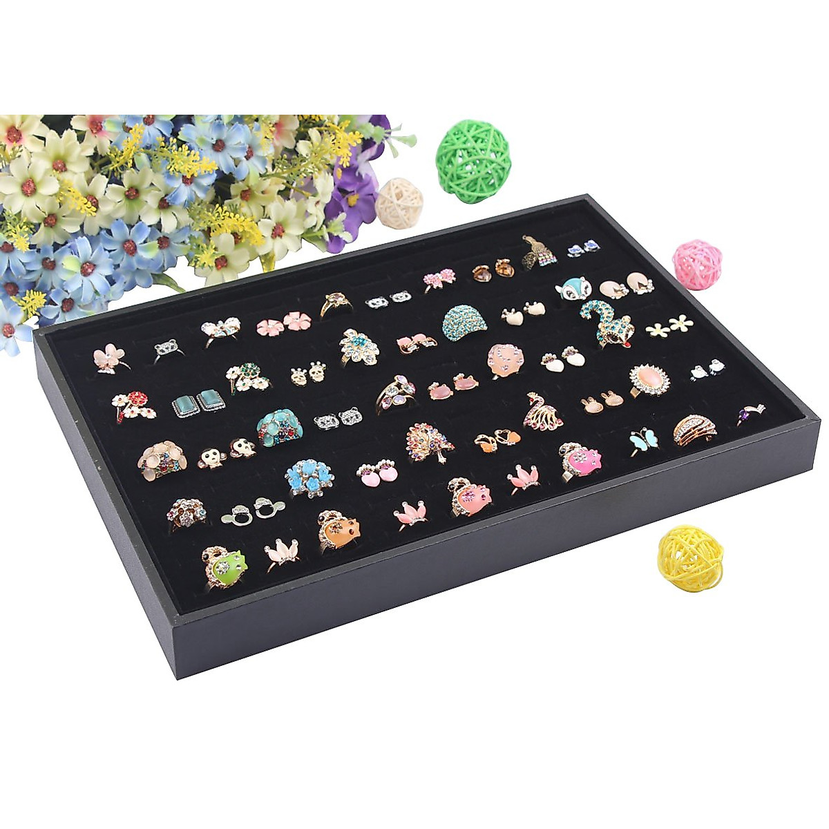 Stratalife Ring Organizer for Jewelry Ring Storage Stackable Drawer Ring Display Tray Jewelry Holder Black Showcase for Multiple Rings Drawer Inserts (100 Slot Rings)