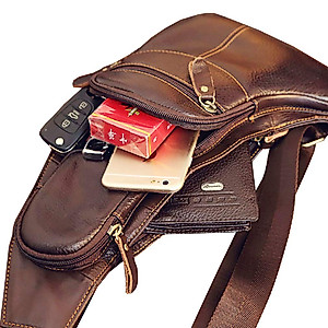 Leather Sling Bag Backpack for Men Women Crossbody Shoulder Chest Day Pack Outdoor Travel Camping Tactical Daypack