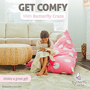 Butterfly Craze Bean Bag Chair Cover, Functional Toddler Toy Organizer, Fill with Stuffed Animals to Create a Jumbo, Comfy Floor Lounger for Boys or Girls, Stuffing Not Included, Light Pink Polka Dots