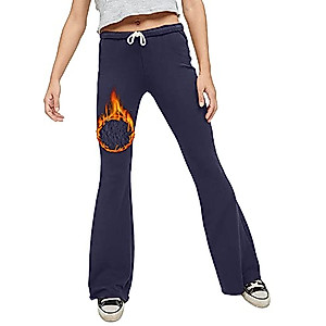 Aurgelmir Womens Fleece Lined Flare Yoga Pants Winter Warm Workout Cotton Thermal Bootcut Leggings Navy Blue