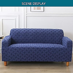 GUYIRT 3 Seater Sofa Cover, Dustproof Cover for Sofa, Jacquard Couch Slip Cover for Living Room Kids Pets Cats Dogs, Washable-Navy Blue-4 Seater 230-300cm