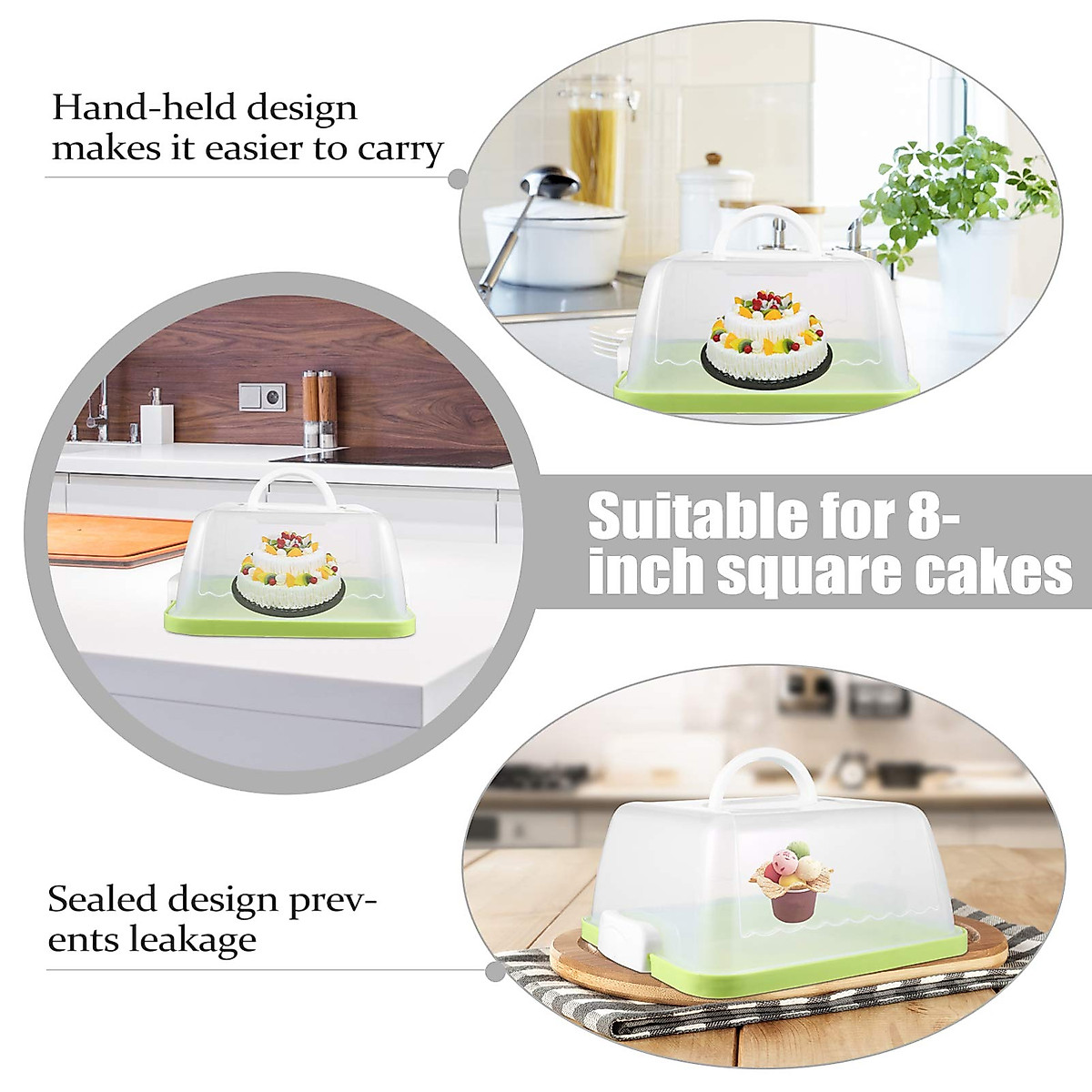 BESTOYARD Cake Carrier 10x5 Inch Cupcake Storage Container Green Square Macaron Box with Handle Portable Pie Saver Travel Platter for Bakers Chefs Caterers