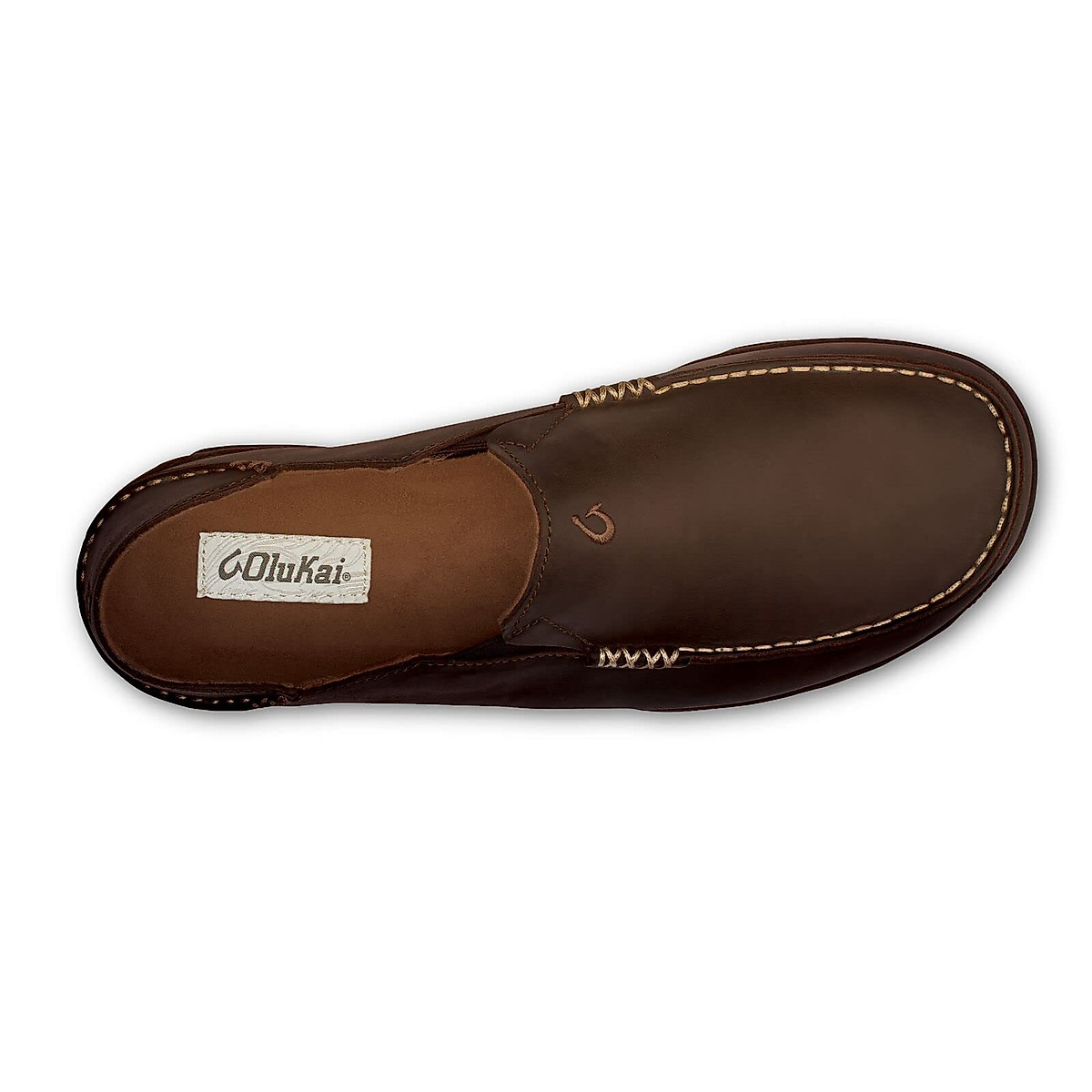 OLUKAI Moloa Men's Leather Slip On Shoes, Waxed Nubuck Leather & Soft Moisture-Wicking Lining, Drop-in Heel & All Weather Rubber Soles, Dk Wood/Dk Java, 8.5