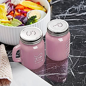 Pink Salt and Pepper Shakers Set, Bivvclaz 4 oz Glass Pink Salt Pepper Shaker Set with Stainless Steel Lid, Pink Kitchen Decor and Accessories for Home Restaurants Wedding