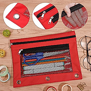 Antner Binder Pencil Pouch for 3 Ring Binder, 2 Pack 3 Ring Binder Pencil Pouches Double Zipper Pencil Case Cosmetic Bag, Black & Red