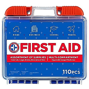 Be Smart Get Prepared 110 pc First Aid Kit: Clean, Treat, Protect Minor Cuts, Home, Office, Car, School, Business, Travel, Emergency, Outdoor, Camping & Sports, FSA/HSA (Packaging may vary)