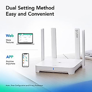 Reyee E3 Wi-Fi 6 Router AX1800 Smart Wi-Fi Mesh Router with 4 High-Gain Antennas, Dual Band Gigabit Wireless Internet Router, 802.11ax WiFi Standard, Beamforming, VPN Server, Seamless Roaming