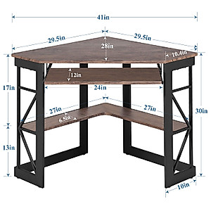VECELO Corner Computer Desk 41 x 30 inches with Smooth Keyboard & Storage Shelves for Home Office Workstation,Rustic Brown