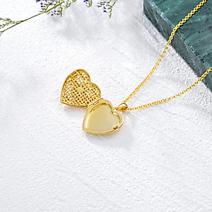 SOULMEET 18K Gold Plated Heart Shaped Honeycomb Bee Locket Necklace That Holds 1 Picture, 20" (Locket only)
