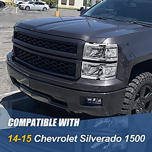 Auto Dynasty [Halogen Model] Factory Style Headlight Lamps Assembly Compatible with Chevy Silverado 1500 14-15, Driver and Passenger Side, Chrome Housing Clear Lens