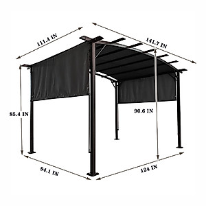 CLGrich 12’ X 9’ Outdoor Retractable Pergola Canopy,Metal Frame Grape Gazebo & Canopy Cover, Outdoor Steel Pergola Gazebo with Retractable Canopy Shades, Ideal for BBQ, Party, Beach and More