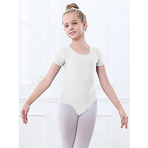 speerise Girls Toddler Leotard Short Sleeve Ballet leotards for Dance Gymnastics Bow Back 3-12 Years white