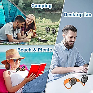 iHoven Portable Neck Fan, USB Rechargeable small desk Fans 5200mAh Battery Operated Wearable Face Fan Hand-Free Cooling Personal Fan for Neck Travel Sports Office Outdoor