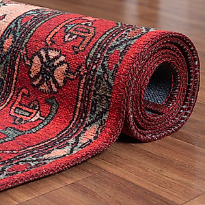 Washable Area Rug Living Room, Bedroom, Bathroom, Kitchen Vintage Chenille Rug Animal-Friendly 0602_RED (2' x 3')