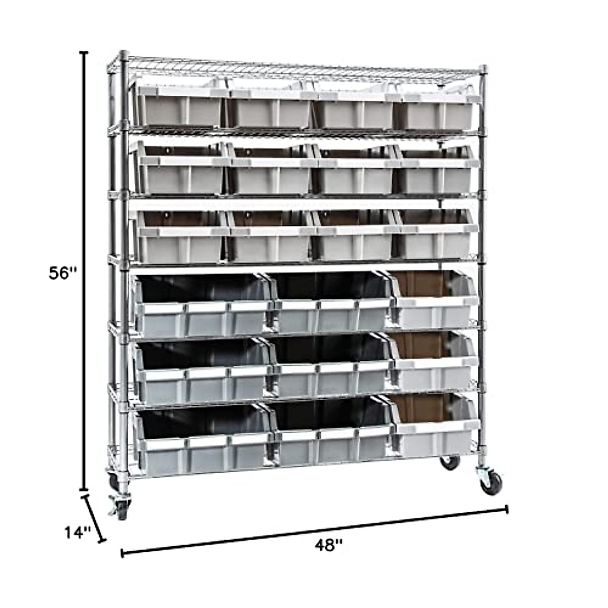 Seville Classics Heavy Duty NSF Bin Rack Solid Steel Wire Shelving Storage Unit, Patented Organizer for Garage, Warehouse, Office, Restaurant, Classroom, Kitchen, Gray, Includes 21 Bins