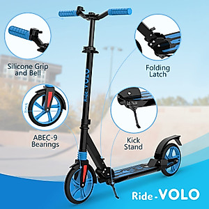RideVOLO K08-1 Kick Scooter for Teenager 8 Years and up with 8” Wheels and 3 Adjustable Height, Folding System and Suspension System(Blue)