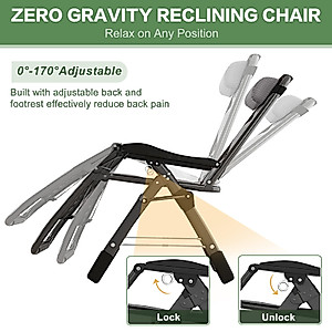 Barbella Zero Gravity Chair Reclining Lounge Chair Patio Chairs, Adjustable Lawn Recliner Folding Lounge Recliners with Removable Cushion, Headrest & Cup Holder, Ice Touch Silk Reclining Chair