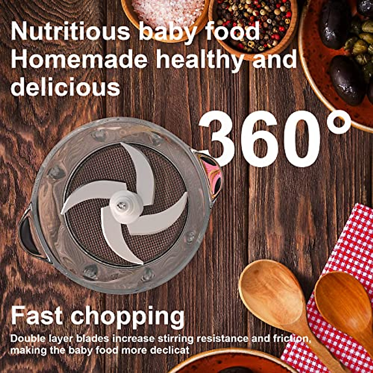 Gaiety Day Food Chopper 350 Watts, Meat Grinder 8 Cup Stainless Steel Detachable Dual Layer 4 Blade, 2 Speeds Food Processor 2L BPA-Free Glass Bowl for Meat, Vegetable & Fruits