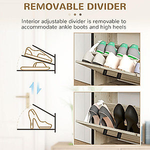 HOMCOM Industrial Shoe Cabinet with 3 Flip Drawers, Freestanding Shoe Storage Cabinet for 15 Pairs, Narrow Slim Shoe Rack for Entryway, Hallway, Walnut