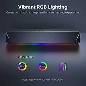 IRDFWH Sound Bar Gaming Speaker &Wired 14W Powerful Drivers Subwoofer RGB Light Soundbars for PC Phone