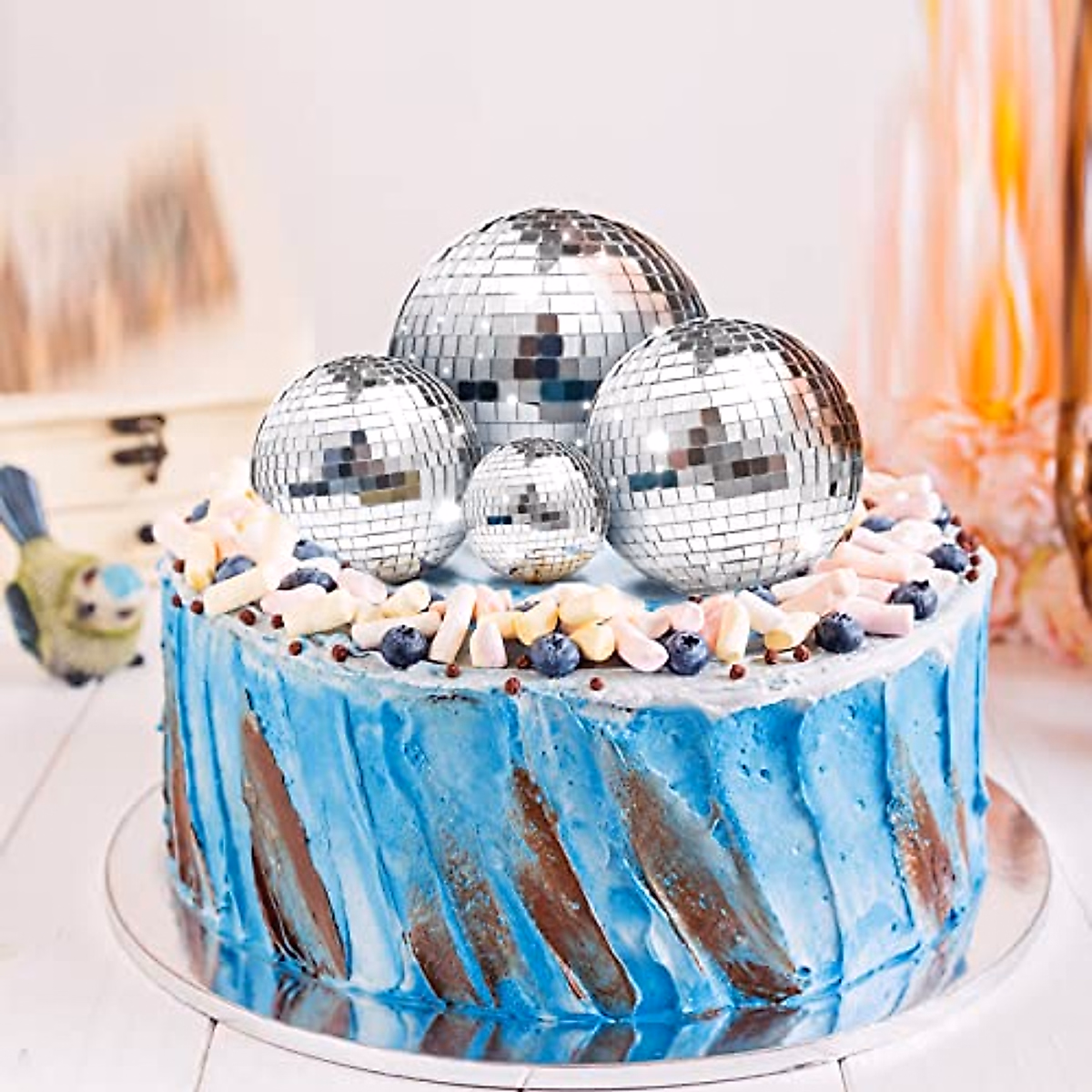 Newmemo 11pcs Disco Ball Cake Decoration Mirror Cake Topper 70's Disco Disco Ball Table Decorations Disco Ball Centerpiece Decor Dance Birthday 70s Theme Party