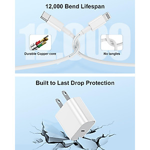 Susnwere iPhone 14 13 12 Charger Fast Charging, 2 Pack 20W Fast PD USB C Wall Charger Adapter with 3Pack 6Ft USB C to Lightning Cable (MFi Certified) for 14/14 Plus/14 Pro/14 Pro Max/13/ White