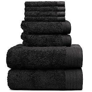 Weidemans 100% Cotton Towels | 2 Bath Towels 30" x 56", 2 Hand Towels 18" x 30" & 4 Washcloths 13" x 13" | Black Hand Towels | 8 Ultra Soft & Highly Absorbent Hand Towels for Bathroom