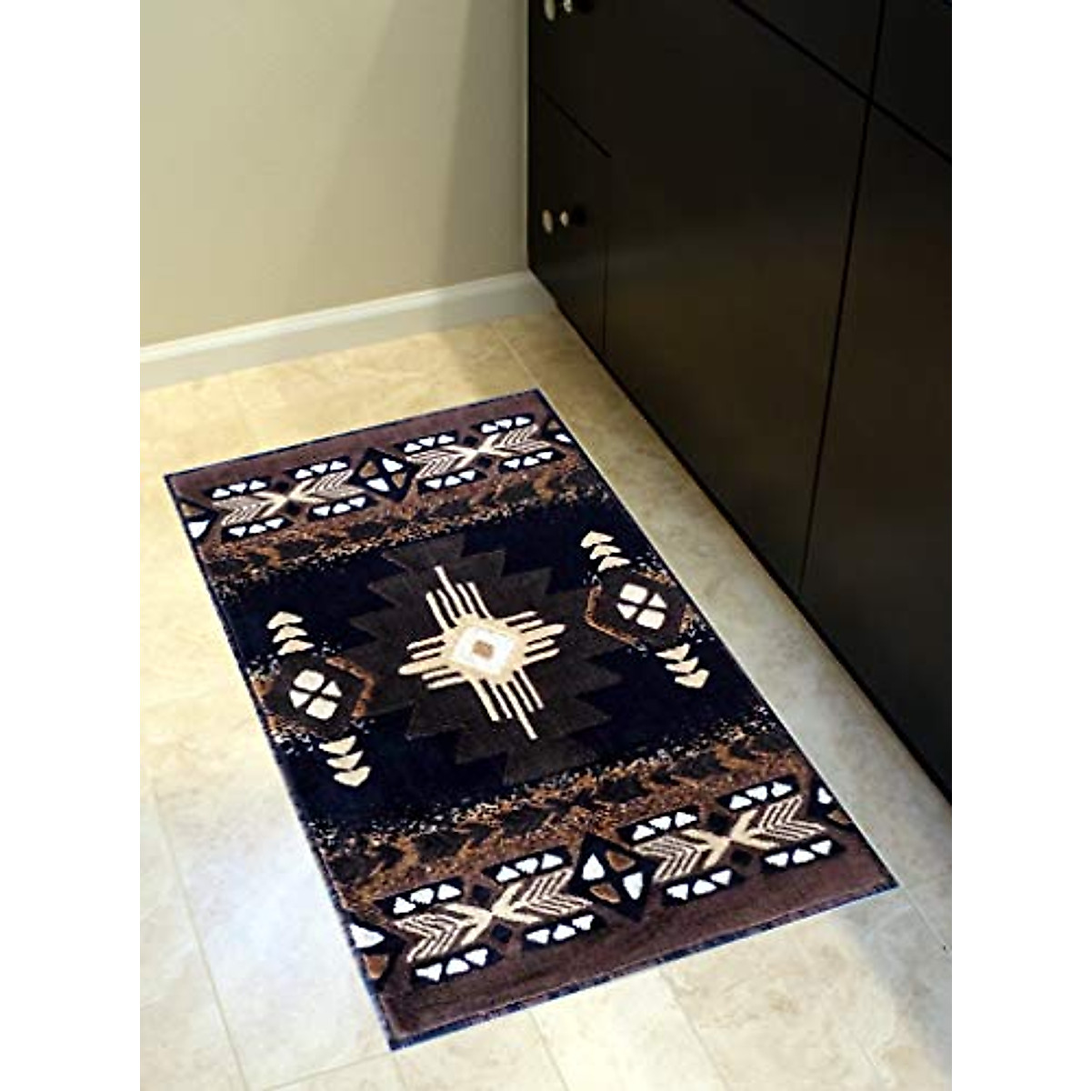 South West Native American Door Mat Area Rug Design C318 Black (24 Inch X 40 Inch)
