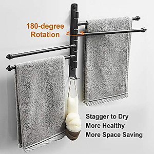 Lonffery Towel Rack for Bathroom, 4-Arm Black Wall Mounted Towel Bar, Outdoor Towel Rack for Hot Tub, Pool, Towel Hanger Space Saving.