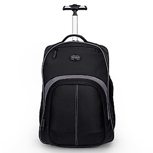 Targus Compact Rolling Backpack for Business, College Student and Travel Commuter Wheeled Bag, Durable Material, Tablet Pocket, Removable Laptop Protective Sleeve for 16-Inch Laptop, Black (TSB750US)