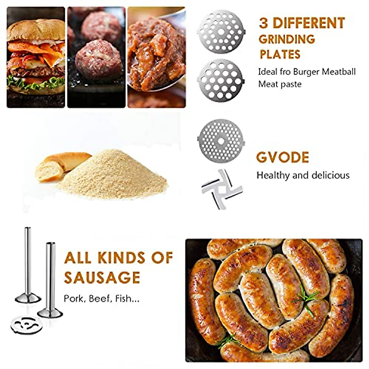 Stainless Steel Food Grinder Attachment fit KitchenAid Stand Mixers Including Sausage Stuffer, Perfect Attachment for KitchenAid Mixers