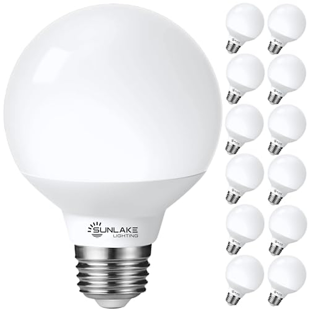 SunLake 12 Pack G25 Vanity Globe Light Bulbs 5 Watt (40 Watt Equivalent) Dimmable, 5000K Daylight LED, Eye Friendly 450 LUMENS, E26 Base, Ideal for Bathroom Makeup Mirror Droplight, Floor lamp