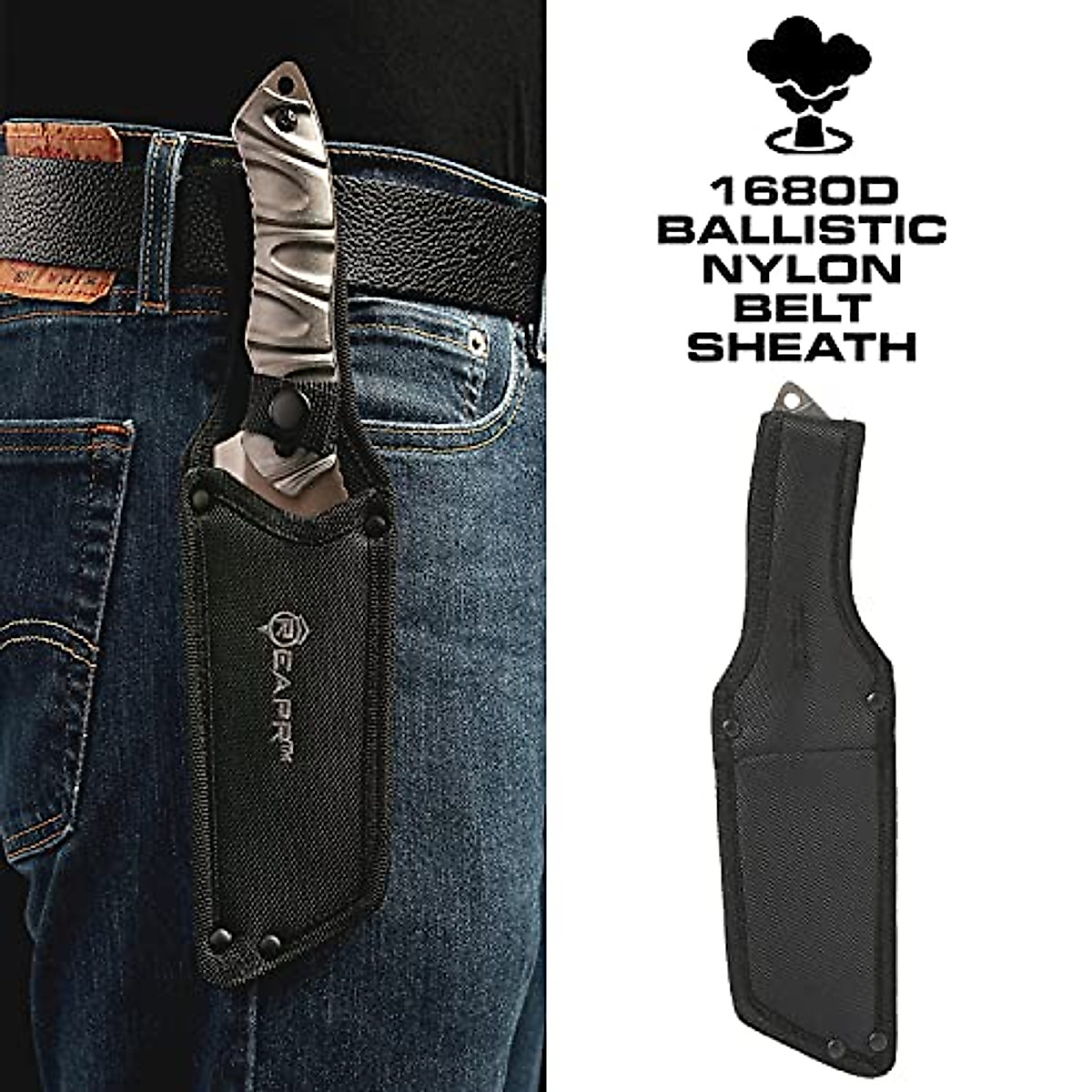 Reapr 11012 JAMR Knife with Sheath, 11-Inch Overall Length, Cleaver Knife, Tactical Fixed Blade Knife with Tanto Blade, Drop Point Knife, Stainless Steel Knife, Silver