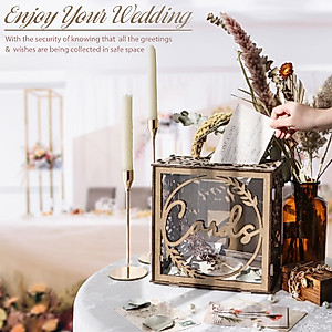 OurWarm Wedding Card Box for Wedding Reception, Wooden Wedding Card Boxes with Window, Brown Wedding Envelope Money Gift Card Box for Baby Shower Birthday Graduation Party Rustic Wedding Decorations
