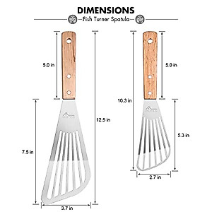 HOTEC Stainless Steel Thin Slotted Fish Turner Spatula with wooden handle